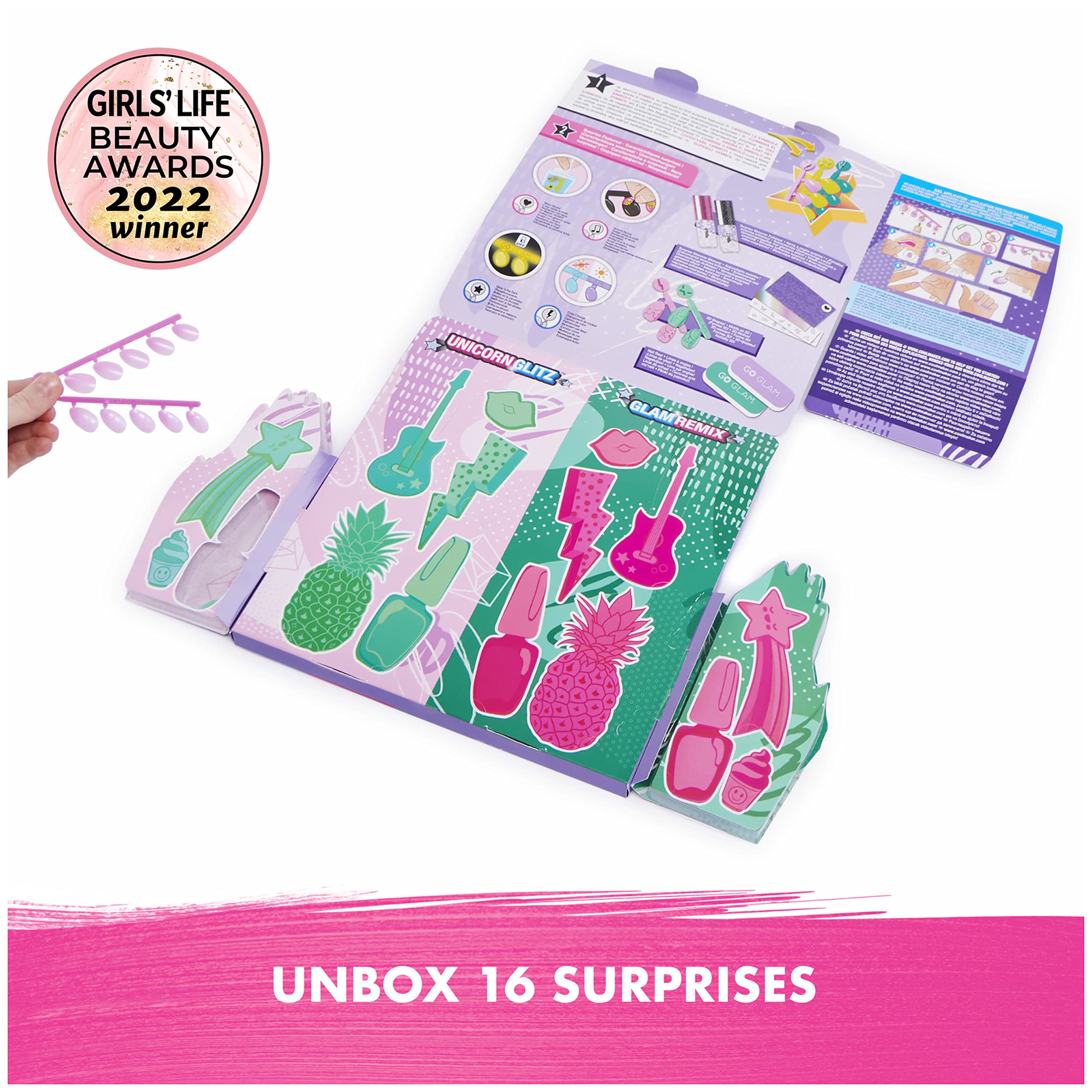 Cool Maker, GO Glam Nail Surprise Shimmer Exclusive Manicure Set with 2 Press on Nails Styles and More, Nail Kit Kids Toys for Ages 8 and up