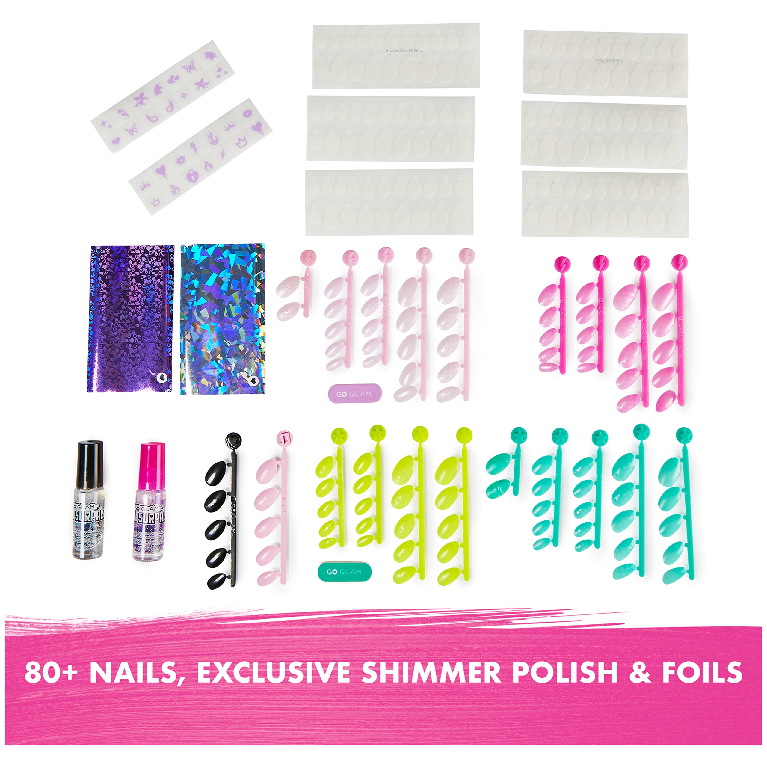 Cool Maker, GO Glam Nail Surprise Shimmer Exclusive Manicure Set with 2 Press on Nails Styles and More, Nail Kit Kids Toys for Ages 8 and up