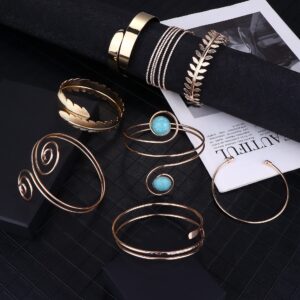 SAILIMUE 8 Pcs Arm Cuff Upper Arm Band Cuff Bracelets for Women Minimalist Simple Coil Bangle Gold Silver Adjustable Open Armlet Armband Costume Jewelry Set