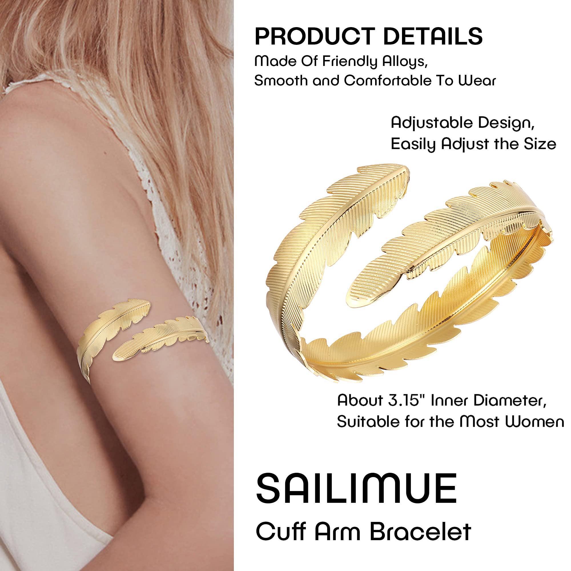 SAILIMUE 8 Pcs Arm Cuff Upper Arm Band Cuff Bracelets for Women Minimalist Simple Coil Bangle Gold Silver Adjustable Open Armlet Armband Costume Jewelry Set