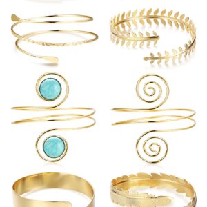 SAILIMUE 8 Pcs Arm Cuff Upper Arm Band Cuff Bracelets for Women Minimalist Simple Coil Bangle Gold Silver Adjustable Open Armlet Armband Costume Jewelry Set