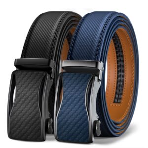 kemisant mens ratchet belt 2 units,sliding belt for gift mens dress casual 1 3/8",size adjustable(black/blue,38"-44" waist adjustable)