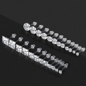 EIELO 12Pairs Clear Plastic CZ Studs Earrings for Women Men Acrylic Post Hypoallergenic Stud Earring Round Square CZ Rhinestone Ear Studs Piercing Retainers