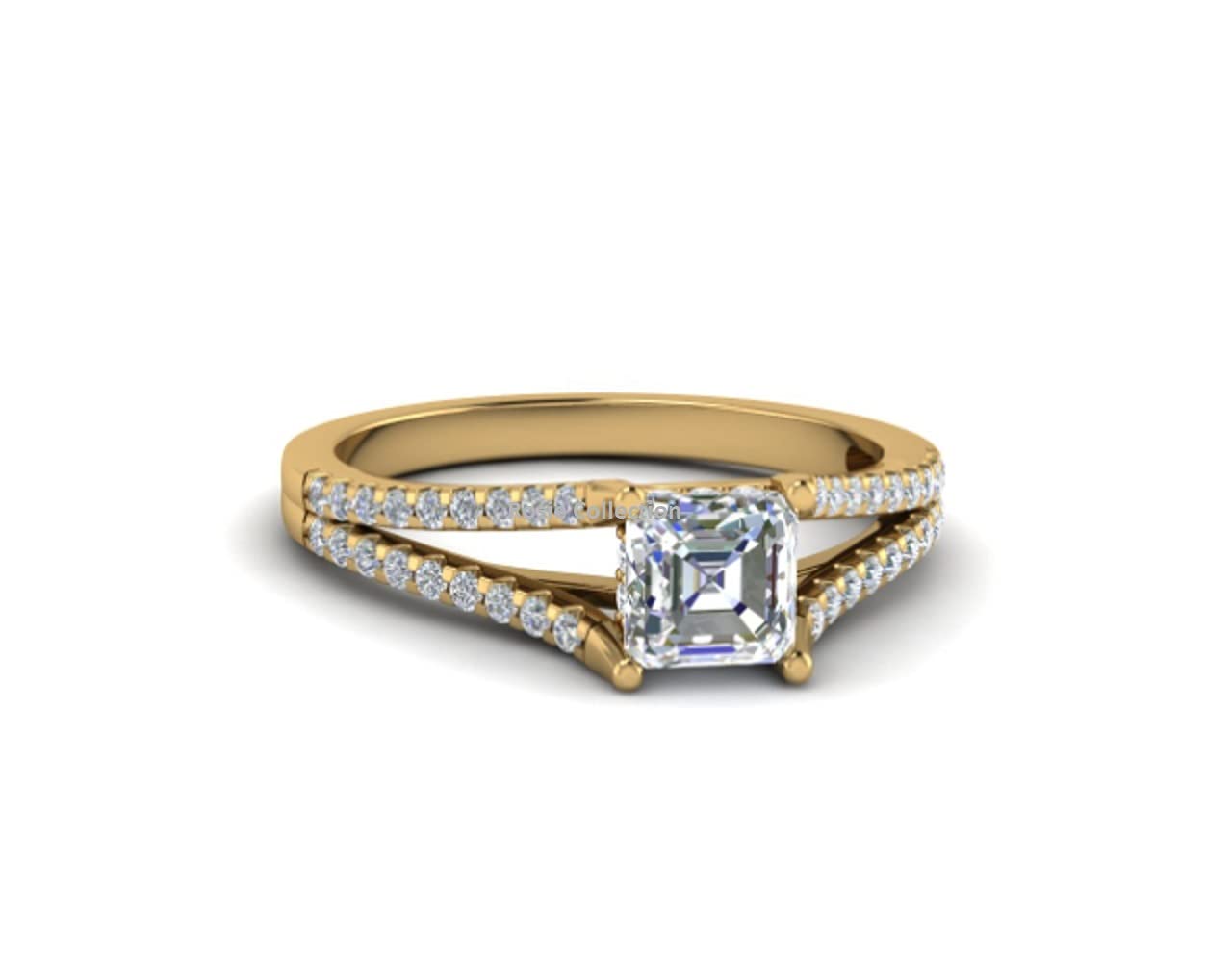 Rosie Collection Split Shank Asscher Shape Simulated Diamond 14K Yellow Gold Over 925 Sterling Silver Engagement Ring 6