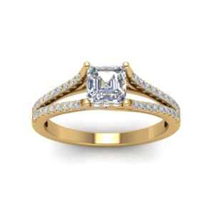 Rosie Collection Split Shank Asscher Shape Simulated Diamond 14K Yellow Gold Over 925 Sterling Silver Engagement Ring 6