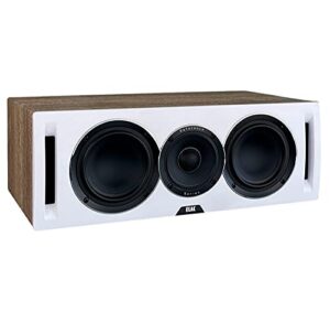 elac uni-fi reference 3-way 5-1/4" center speaker, oak or walnut center speaker for home theater, white baffle with oak sides