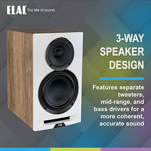 ELAC Uni-Fi Reference 3-Way 5-1/4" Bookshelf Speakers, Oak or Walnut Speakers for Home Theater and Stereo System, White Baffle with Oak Sides