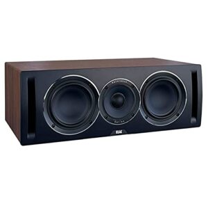 elac uni-fi reference 3-way 5-1/4" center speaker, oak or walnut center speaker for home theater, black baffle with walnut sides