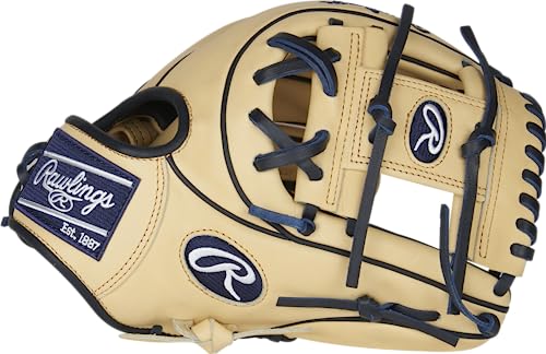 Rawlings | HEART OF THE HIDE Baseball Glove | CONTOUR - Youth Fit | Advanced Break-In | 11.5" | Pro I Web | Right Hand Throw | Camel/Navy