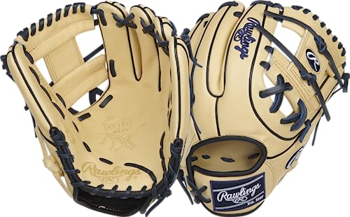 Rawlings | HEART OF THE HIDE Baseball Glove | CONTOUR - Youth Fit | Advanced Break-In | 11.5" | Pro I Web | Right Hand Throw | Camel/Navy