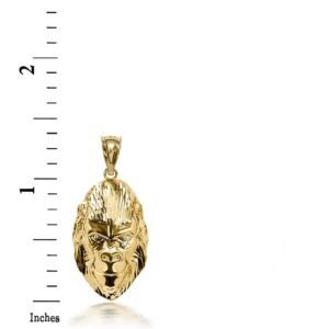 Certified 10K Yellow Gold Ape Gorilla Head Face Necklace Pendant