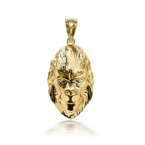 certified 10k yellow gold ape gorilla head face necklace pendant