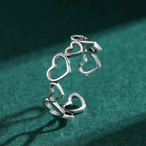 Eternity Love Heart Sterling Silver Open Statement Rings for Women Girls Adjustable Minimalist Hollow Hearts Promise Engagement Ring Stacking Finger Band Forever Love Tail Ring Fashion Jewelry Gifts Christmas Day (Heart in Heart)