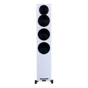 elac uni-fi reference 3-way 5-1/4" floor standing speaker, oak or walnut tower speaker for home theater and stereo system, white baffle with oak sides