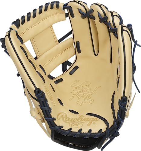 Rawlings | HEART OF THE HIDE Baseball Glove | CONTOUR - Youth Fit | Advanced Break-In | 11.5" | Pro I Web | Right Hand Throw | Camel/Navy