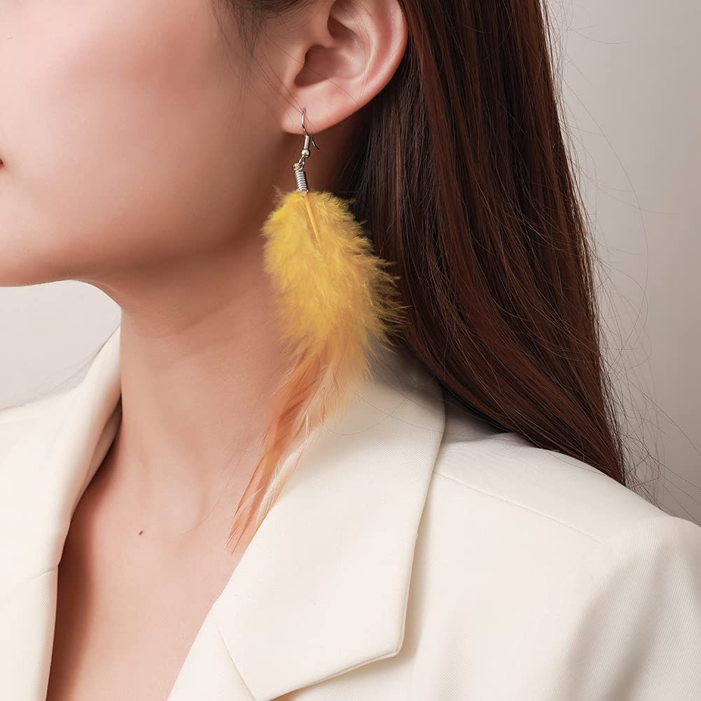 GOGNGTR 12 Color Bohemian Long Feather Earrings for Women Handmade Natural Jewelry Lightweight Statement Dangle (Color)