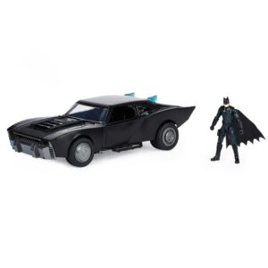 dc comics, batman batmobile with 4” batman figure, lights and sounds, the batman movie collectible, kids toys for boys and girls ages 4 and up