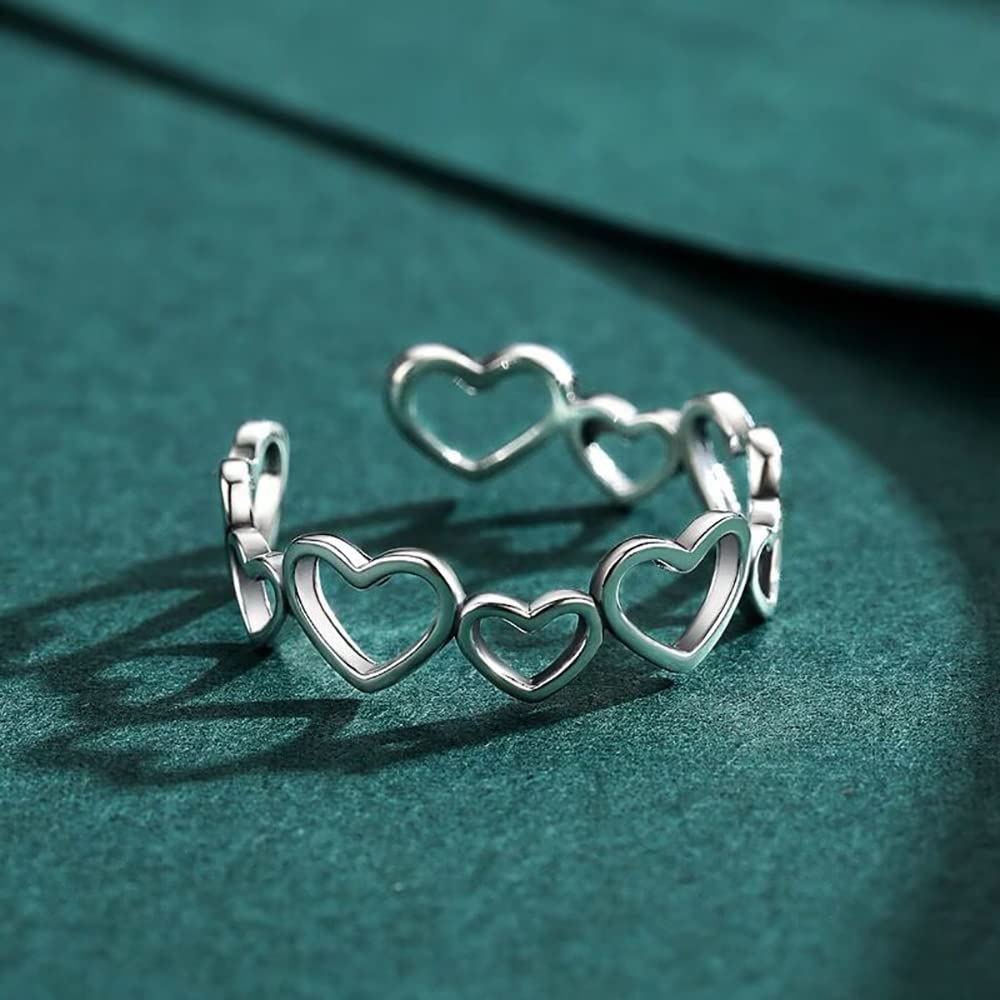 Eternity Love Heart Sterling Silver Open Statement Rings for Women Girls Adjustable Minimalist Hollow Hearts Promise Engagement Ring Stacking Finger Band Forever Love Tail Ring Fashion Jewelry Gifts Christmas Day (Heart in Heart)