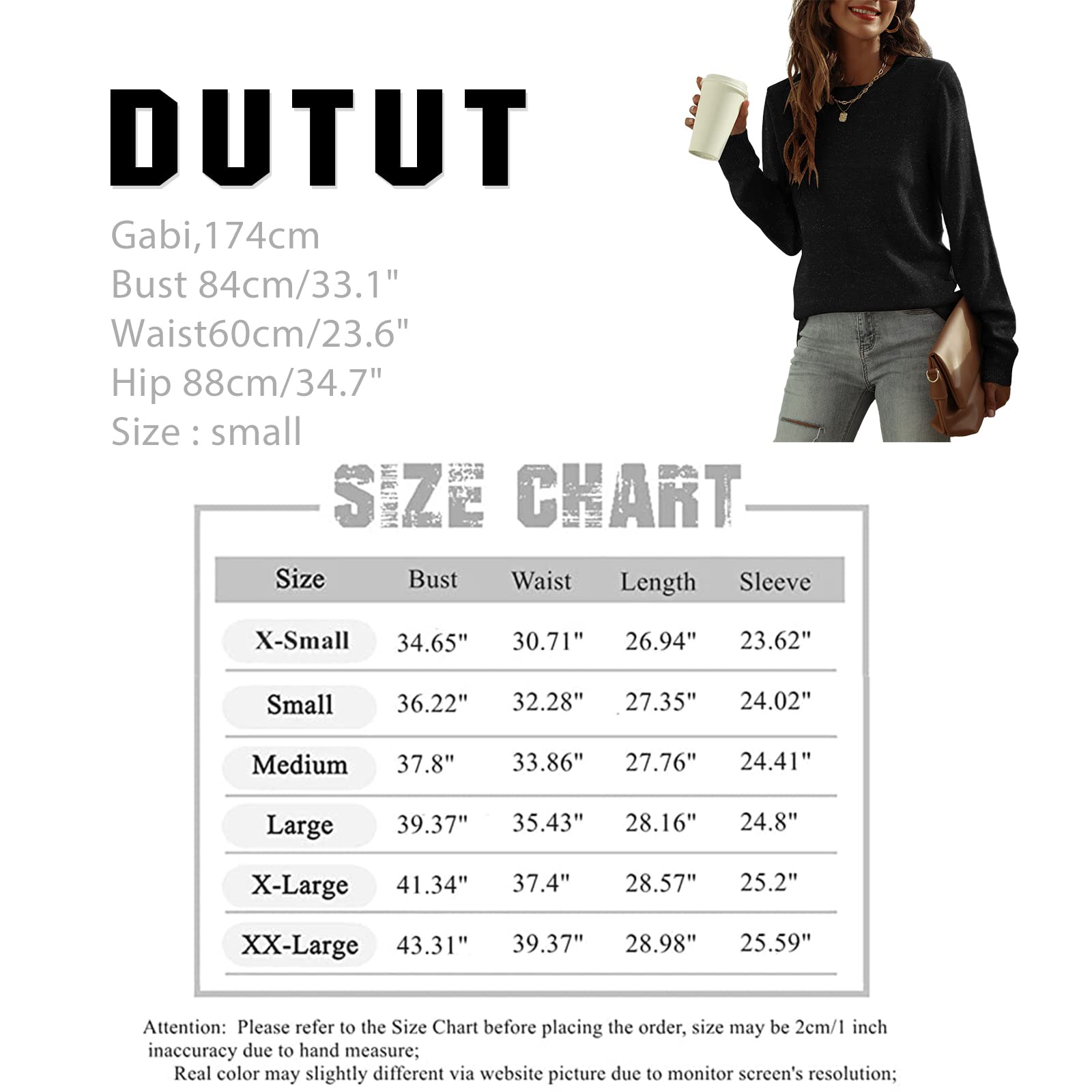 DUTUT Women's Long Sleeve Glitter Tops Crewneck Pullover Sweater Basic Casual Solid Color Tunic Tops Fall Soft Sweater Black