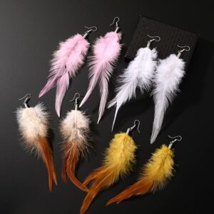 GOGNGTR 12 Color Bohemian Long Feather Earrings for Women Handmade Natural Jewelry Lightweight Statement Dangle (Color)