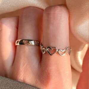 Eternity Love Heart Sterling Silver Open Statement Rings for Women Girls Adjustable Minimalist Hollow Hearts Promise Engagement Ring Stacking Finger Band Forever Love Tail Ring Fashion Jewelry Gifts Christmas Day (Heart in Heart)