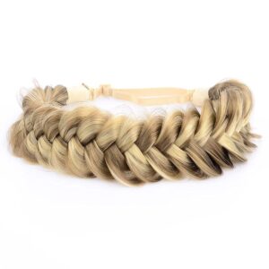 bobiya messy wide 2 strands synthetic hair braided headband classic chunky hair braid headband elastic stretch braid headbands for women highlight (light highlighted)