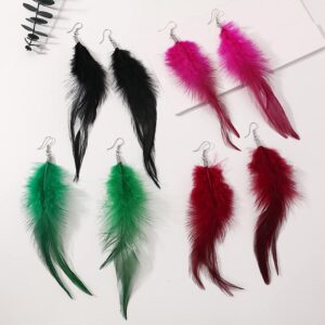 GOGNGTR 12 Color Bohemian Long Feather Earrings for Women Handmade Natural Jewelry Lightweight Statement Dangle (Color)