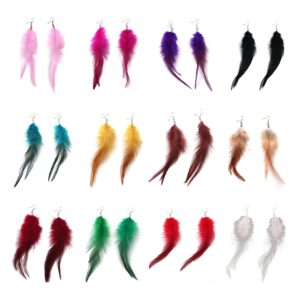 gogngtr 12 color bohemian long feather earrings for women handmade natural jewelry lightweight statement dangle (color)