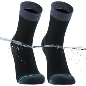 dexshell essential waterproof socks hiking walking cotton inner for men and women, jet black grey, ankle unisex medium