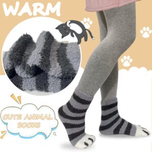 Ginmewrae Women Fuzzy Socks 6 Pairs Cozy Soft Fluffy Cute Cat Animal Slipper Socks Home Sleeping Warm Socks Christmas Gifts Pack for Women