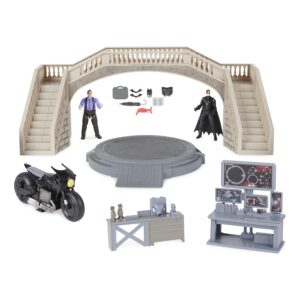 dc comics, batman batcave with exclusive batman and penguin action figures and batcycle, the batman movie collectible kids toys for boys ages 3 and up