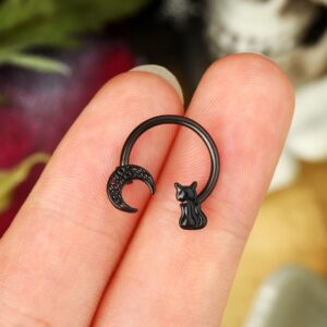 Jewseen Cartilage Earring Hoop, 16G/1.2mm Gauge, 316L Surgical Steel, Unique Dainty Cat with Moon Design, Piercing Jewelry for Helix, Tragus, Daith, Rook, Septum