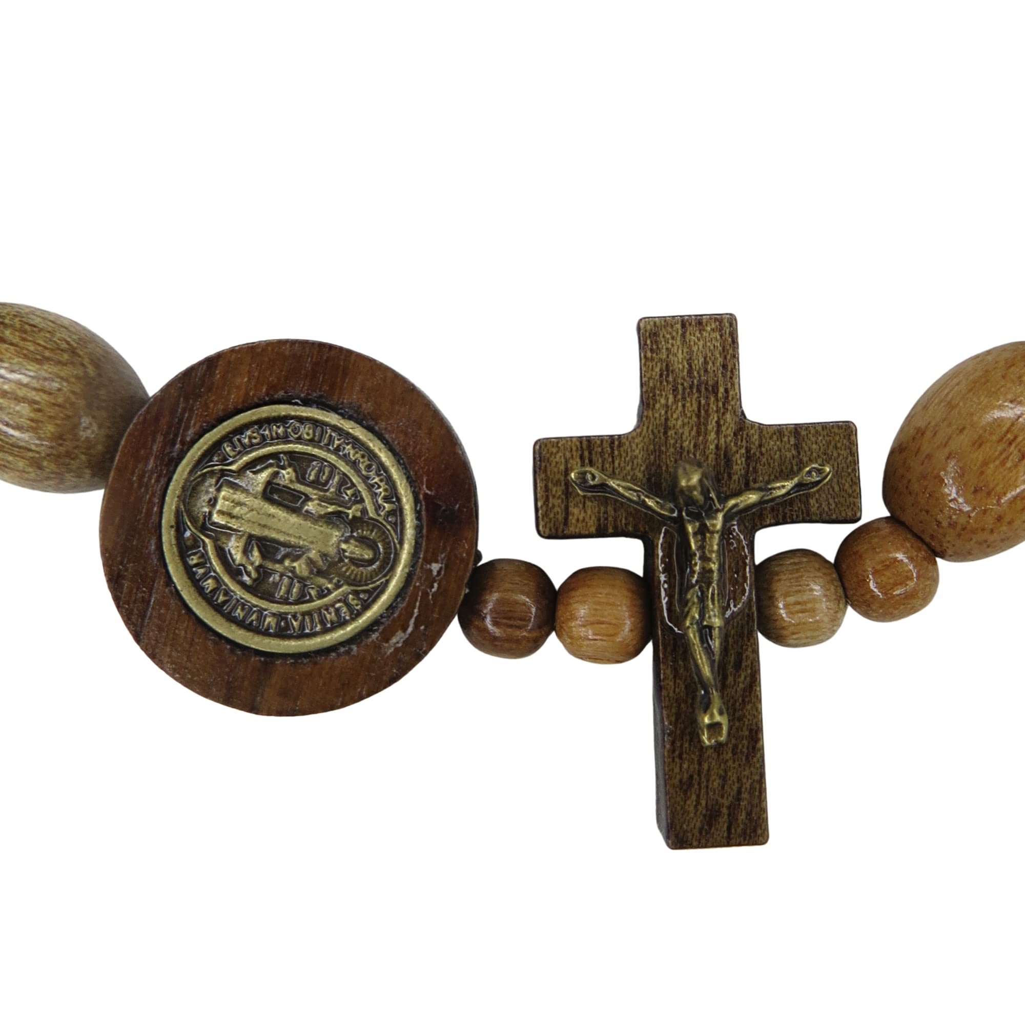 Catholic Saint Benedict Bracelet with Wooden Beads, San Benito Medal, and Crucifix, Religious Jewelry Blessing Bracelets Gift for Men and Women, One Size