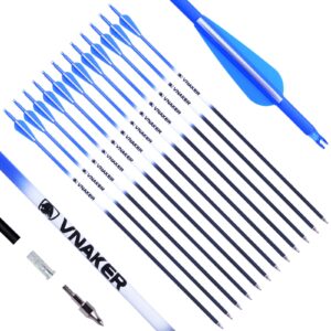 vnaker archery 30inch carbon arrow for compound & recurve bow hunting, 12 pcs arrow (blue)