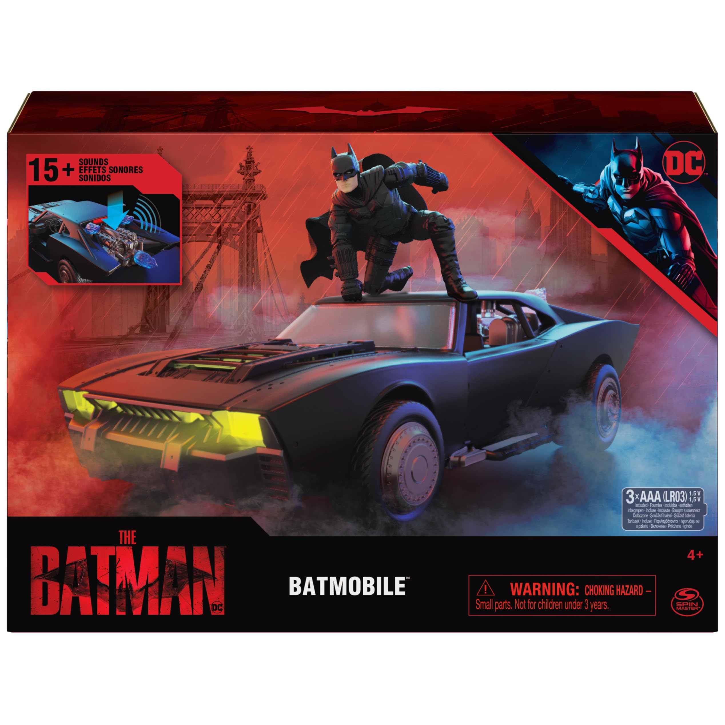 DC Comics, Batman Batmobile with 4” Batman Figure, Lights and Sounds, The Batman Movie Collectible, Kids Toys for Boys and Girls Ages 4 and up