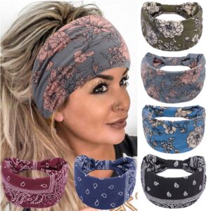 headbands for women, 6 pcs wide boho headbands elastic bandana non slip sweat fashion large headwraps hair bands headwear fit all head sizes for workout, sports, running, yoga (set 2)