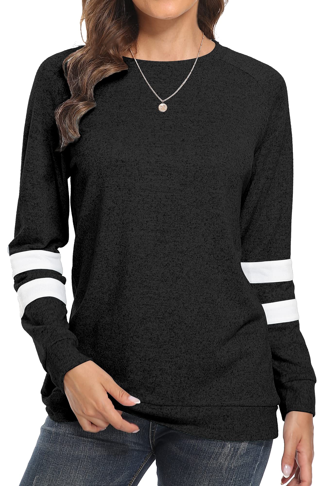 Ahacool Womens Sweatshirts Long Sleeve Shirts for Women Crewneck Sweatshirt(Black L)