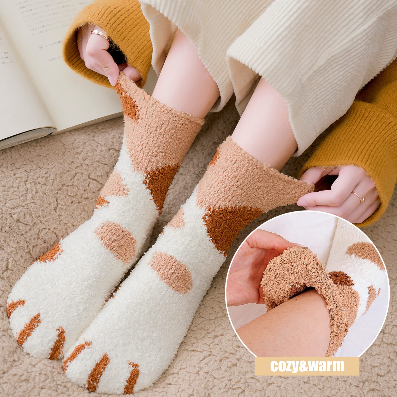 Ginmewrae Women Fuzzy Socks 6 Pairs Cozy Soft Fluffy Cute Cat Animal Slipper Socks Home Sleeping Warm Socks Christmas Gifts Pack for Women