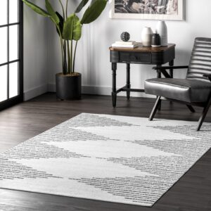 nuloom romina machine washable diamond stripes ultra thin area rug, 8 x 10, white