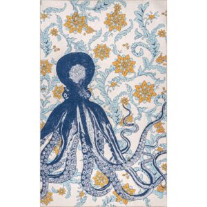 nuLOOM Patricia Machine Washable Octopus Ultra Thin Area Rug, 5x8, Blue