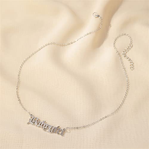 coadipress Old English Babygirl Necklace for Women Unique 18k Gold Silver Plated Adjustable Words Stainless Steel Clavicle Chain Necklaces Jewelry Birthday Gift (Silver)