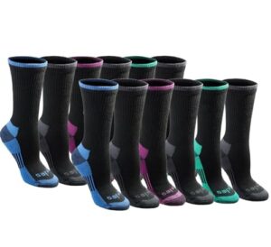 dickies women's dritech advanced moisture wicking crew socks (6/12 pairs), black assorted (12 pairs), shoe size: 4-6