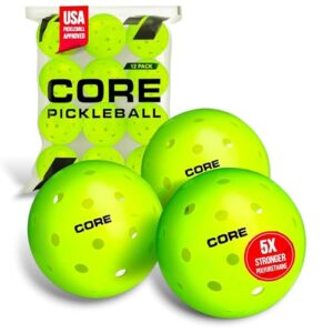 core pickleball balls for professionals and all levels of play - set of 4-50 balls with 40 holes - usa pickleball approved durable outdoor pickleball balls (12 pack)