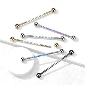 Pierced Owl 14GA G23 Implant Grade Titanium Synthetic Opal Lined Industrial Barbell (Black/White)