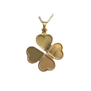 acxico 1pcs gostear cute four leaf clover love heart pendant photo locket necklace that holds 4 pictures for women, gold