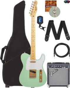 fender affinity series telecaster - surf green bundle with frontman 10g amplifier, gig bag, tuner, instrument cable, strap, picks, and austin bazaar instructional dvd