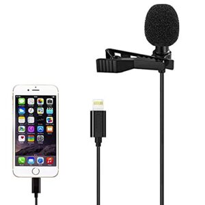 clip on plug & play lavalier microphone lapel mic compatible with iphone for video recording, live streaming, vlogging