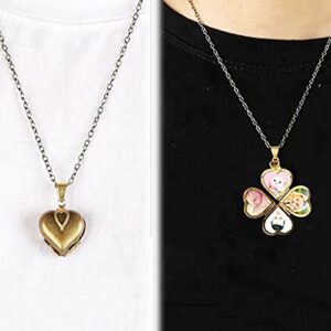 Acxico 1Pcs Gostear Cute Four leaf Clover Love Heart Pendant Photo Locket Necklace That Holds 4 Pictures for Women, Gold