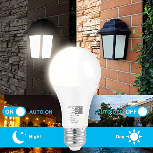 Qualilux Dusk to Dawn Light Bulbs Outdoor, 60W Equivalent, Daylight, Non-Dimmable, LED 9.5W, A19, 2-Pack, HQ-H011