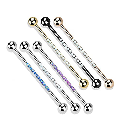 Pierced Owl 14GA G23 Implant Grade Titanium Synthetic Opal Lined Industrial Barbell (Black/White)